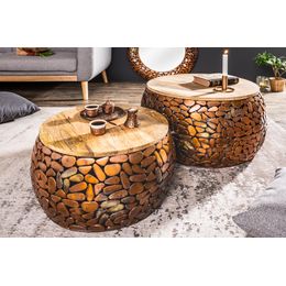 Riess Ambiente 2er Set Runde Couchtische STONE MOSAIC 65cm kupfer Mangoholz Metall Mosaik Design handmade Riess-Ambiente Satztisch Sofatisch Wohnzimmertisch...