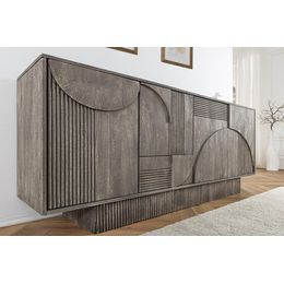 Riess Ambiente Design Sideboard ART DECO 170cm grau smoked Mangoholz massiv 3D-Front Riess-Ambiente Modern & Design