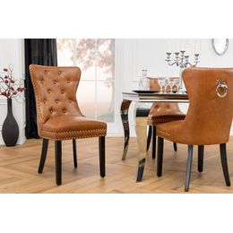 Riess Ambiente Chesterfield Stuhl CASTLE braun Kunstleder schwarz Massivholz mit Komfortgriff Riess-Ambiente Esszimmerstuhl K&uuml;chenstuhl