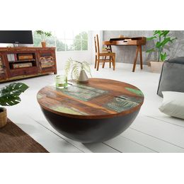 Riess Ambiente Massivholz Couchtisch JAKARTA 70cm grau rund aus recycelten Fischerbooten Riess-Ambiente Sofatisch Wohnzimmertisch Kolonial & Vintage