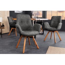 Riess Ambiente Drehbarer Design Stuhl BALTIC dunkelgrau Boucl&eacute; natur Eiche Massivholz mit Armlehne Polsterstuhl Riess-Ambiente Esszimmerstuhl K&uuml;chenstuhl