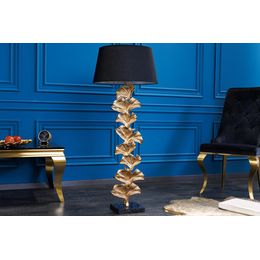 Riess Ambiente Design Stehlampe GINKGO 122cm schwarz Stoffschirm gold Metall handmade Marmor-Fu&szlig; Riess-Ambiente Modern & Design