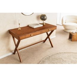 Riess Ambiente Stilvoller Konsolentisch SECRETARIO 110cm braun Akazie gold mit Schubladen Riess-Ambiente rechteckig X-Gestell Modern & Design