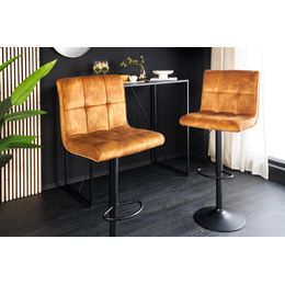 Riess Ambiente H&ouml;henverstellbarer Barhocker MODENA senfgelb Samt Metall schwarz drehbar Polsterstuhl Riess-Ambiente f&uuml;r K&uuml;che Tresenhocker Bistrohocker...