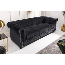 Riess Ambiente Barock Sofa CHESTERFIELD 205cm schwarz Samt Federkern Knopfheftung 3-Sitzer Couch Riess-Ambiente Wohnzimmer