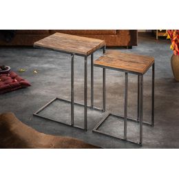 Riess Ambiente Industrial 2er Set Beistelltische BARRACUDA 45cm Salholz Massivholz geflextes Metallgestell Riess-Ambiente Satztisch rechteckig Kolonial & Vintage
