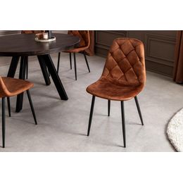 Riess Ambiente Stilvoller Stuhl GLAMM braun Samt mit Rauten-Steppung schwarze Metallbeine Riess-Ambiente Esszimmerstuhl K&uuml;chenstuhl Modern & Design