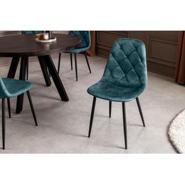 Riess Ambiente Stilvolles 2er-Set St&uuml;hle GLAMM petrol Samt schwarze Metallbeine Riess-Ambiente Esszimmerstuhl K&uuml;chenstuhl Modern & Design