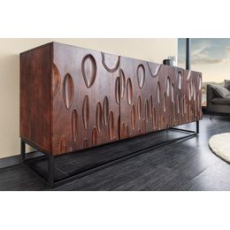 Riess Ambiente Massives Sideboard DUNE 175cm walnuss-braun Akazienholz 3D-Design schwarz Metall Riess-Ambiente Modern & Design