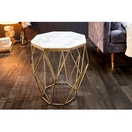 Riess Ambiente Design Beistelltisch DIAMOND 50cm wei&szlig; Marmor messing Metall Riess-Ambiente S&auml;ulentisch vieleckig Modern & Design