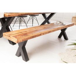Riess Ambiente Industrial Sitzbank IRON CRAFT 160cm Mangoholz mit schwarzen X-Beinen Riess-Ambiente Urban