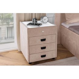 Riess Ambiente Quadratischer Nachttisch TOULOUSE 55cm beige Samt inkl. Beleuchtung und Schubladen Riess-Ambiente Modern & Design
