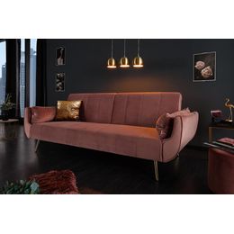 Riess Ambiente Retro Schlafsofa DIVANI 220cm altrosa Samt goldene Metallf&uuml;&szlig;e 3-Sitzer mit Bettfunktion Riess-Ambiente Wohnzimmer