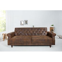 Riess Ambiente Chesterfield 3-Sitzer Sofa MAISON BELLE AFFAIRE 220cm antik braun Microfaser mit Schlaffunktion Riess-Ambiente Wohnzimmer