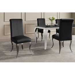 Riess Ambiente Stuhl MODERN BAROCK DELUXE schwarz Samt mit silbernen Edelstahlbeinen Polsterstuhl Riess-Ambiente Esszimmerstuhl K&uuml;chenstuhl