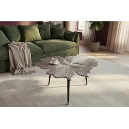 Riess Ambiente Dekorativer Couchtisch GINKGO LEAFS 75cm silber handmade Metall Riess-Ambiente Sofatisch Wohnzimmertisch Modern & Design