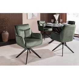 Riess Ambiente Drehbarer Stuhl PROMETHEUS moosgr&uuml;n Vogue Velours Samt Taschenfederkern Metall Polsterstuhl Riess-Ambiente Esszimmerstuhl K&uuml;chenstuhl Modern & Design