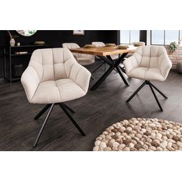 Riess Ambiente Drehbarer Stuhl PAPILLON champagner beige Ziersteppung Metallgestell schwarz mit Armlehne Polsterstuhl Riess-Ambiente Esszimmerstuhl K&uuml;chenstuhl...