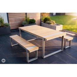 Riess Ambiente Wetterfester Gartentisch TAMPA LOUNGE 160cm greige natur Aluminium Metall Holz-Design Outdoor Riess-Ambiente 6 Personen