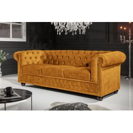 Riess Ambiente Barock Sofa CHESTERFIELD 205cm senfgelb Samt Federkern Knopfheftung 3-Sitzer Couch Riess-Ambiente Wohnzimmer