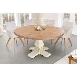 Riess Ambiente Runder Esstisch HAMPTONS 140cm hellbraun creme recycelte Pinie Massivholz Riess-Ambiente Esszimmertisch S&auml;ulentisch 6 Personen Modern & Design