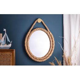 Riess Ambiente Maritimer Wandspiegel SEVEN SEAS 60cm natur oval Rahmen Tau gold Aufh&auml;ngung Riess-Ambiente