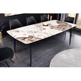 Riess Ambiente Esstisch MILANO 160cm wei&szlig; Pandora Keramik schwarzes Metallgestell Riess-Ambiente Esszimmerstuhl K&uuml;chenstuhl rechteckig 6 Personen Modern & Design