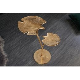 Riess Ambiente Dekorativer Beistelltisch GINKGO LEAFS 50cm gold handmade Metall Riess-Ambiente S&auml;ulentisch Modern & Design