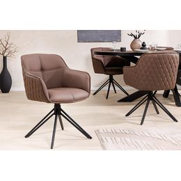 Riess Ambiente Drehbarer Design Stuhl EUPHORIA braun Echtleder schwarz Metallgestell mit Armlehne Polsterstuhl Riess-Ambiente Esszimmerstuhl K&uuml;chenstuhl Modern &...