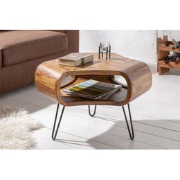Riess Ambiente Retro Couchtisch ORGANIC LIVING 70cm braun Sheesham Massivholz stone finish Stauraum Riess-Ambiente Sofatisch Wohnzimmertisch organisch