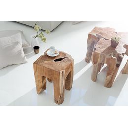 Riess Ambiente Massivholz Beistelltisch MOLAR 30cm Hocker Teak Block aus einem St&uuml;ck gefertigt Riess-Ambiente rechteckig Urban