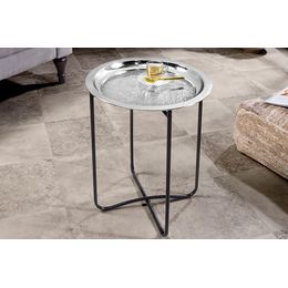 Riess Ambiente Orientalischer Beistelltisch CASABLANCA 50cm silber schwarz Tablett abnehmbar klappbar Riess-Ambiente rund