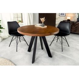 Riess Ambiente Massiver Esstisch IRON CRAFT 80cm rund honey finish Mangoholz schwarze Metallbeine Riess-Ambiente Esszimmertisch Urban