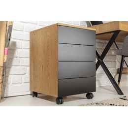 Riess Ambiente Moderner Rollcontainer STUDIO 40cm Eichenoptik schwarz 4 Schubladen Riess-Ambiente