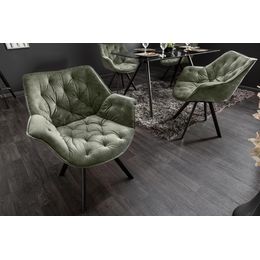 Riess Ambiente Drehbarer Stuhl THE DUTCH COMFORT dunkelgr&uuml;n Samt mit Armlehnen Modern Design Polsterstuhl Riess-Ambiente Esszimmerstuhl K&uuml;chenstuhl