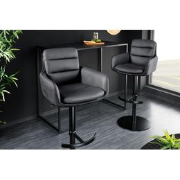 Riess Ambiente Drehbarer Design Barhocker BIG GEORGE schwarz anthrazit Echtleder h&ouml;henverstellbar mit Armlehnen Polsterstuhl Riess-Ambiente f&uuml;r K&uuml;che Tresenhocker...