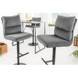 Riess Ambiente H&ouml;henverstellbarer Barhocker COMFORT grau Cord drehbar mit Lehne Metall schwarz Polsterstuhl Riess-Ambiente f&uuml;r K&uuml;che Tresenhocker Bistrohocker...