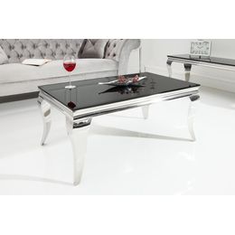 Riess Ambiente Eleganter Couchtisch MODERN BAROCK 100cm silber mit schwarzem Opalglas Riess-Ambiente Sofatisch Wohnzimmertisch rechteckig