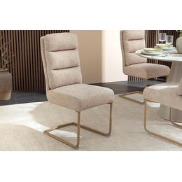 Riess Ambiente Design Freischwinger Stuhl COMFORT beige Strukturstoff mit Metallgestell Polsterstuhl Riess-Ambiente Esszimmerstuhl K&uuml;chenstuhl Modern & Design