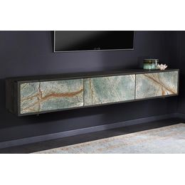 Riess Ambiente Massivholz TV Lowboard MOUNTAIN SOUL 160cm schwarz h&auml;ngend echter Naturstein Akazie Riess-Ambiente