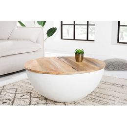 Riess Ambiente Runder Couchtisch INDUSTRIAL STORAGE 70cm wei&szlig; natur Massivholz mit Stauraum handmade Riess-Ambiente Sofatisch Wohnzimmertisch S&auml;ulentisch