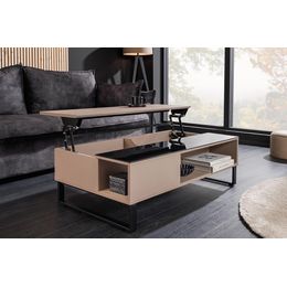 Riess Ambiente H&ouml;henverstellbarer Couchtisch APARTMENT 110cm taupe greige schwarz Metall Stauraum Riess-Ambiente Sofatisch Wohnzimmertisch rechteckig Modern & Design