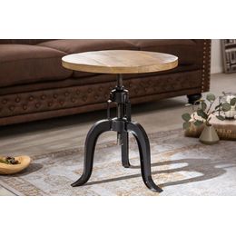 Riess Ambiente H&ouml;henverstellbarer Beistelltisch ENGINEER 50cm Mangoholz Industrial Design massiv rund Eisen Riess-Ambiente Urban