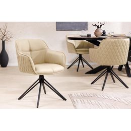 Riess Ambiente Drehbarer Design Stuhl EUPHORIA beige Echtleder schwarz Metallgestell mit Armlehne Polsterstuhl Riess-Ambiente Esszimmerstuhl K&uuml;chenstuhl Modern &...