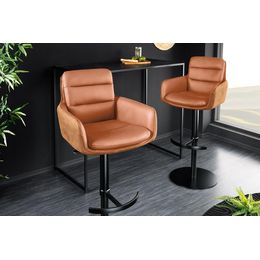 Riess Ambiente Drehbarer Design Barhocker BIG GEORGE cognac Echtleder h&ouml;henverstellbar mit Armlehnen Polsterstuhl Riess-Ambiente f&uuml;r K&uuml;che Tresenhocker...
