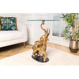 Riess Ambiente Runder Beistelltisch ELEPHANT 80cm gold Metall Glas Marmor Skulptur handmade Riess-Ambiente Modern & Design