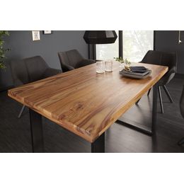 Riess Ambiente Massivholz Esstisch IRON CRAFT 140cm braun schwarz Sheesham stone finish Industrial Riess-Ambiente Esszimmertisch rechteckig 6 Personen...