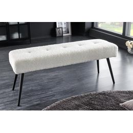 Riess Ambiente Design Sitzbank BOUTIQUE 100cm wei&szlig; Boucl&eacute; schwarze Metallbeine Polsterbank Riess-Ambiente Modern & Design