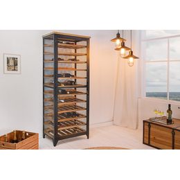 Riess Ambiente Design Weinschrank BODEGA 185cm natur schwarz Tannenholz Metall Flaschenregal Riess-Ambiente