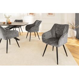 Riess Ambiente Drehbarer Retro Stuhl AVIGNON grau Chenille schwarze Metallbeine Riess-Ambiente Esszimmerstuhl K&uuml;chenstuhl